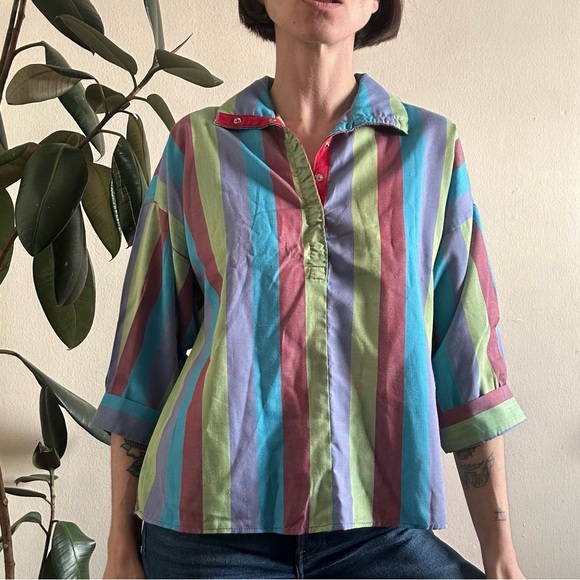 Vintage | Tops | 8s Striped Popover Top | Poshmark